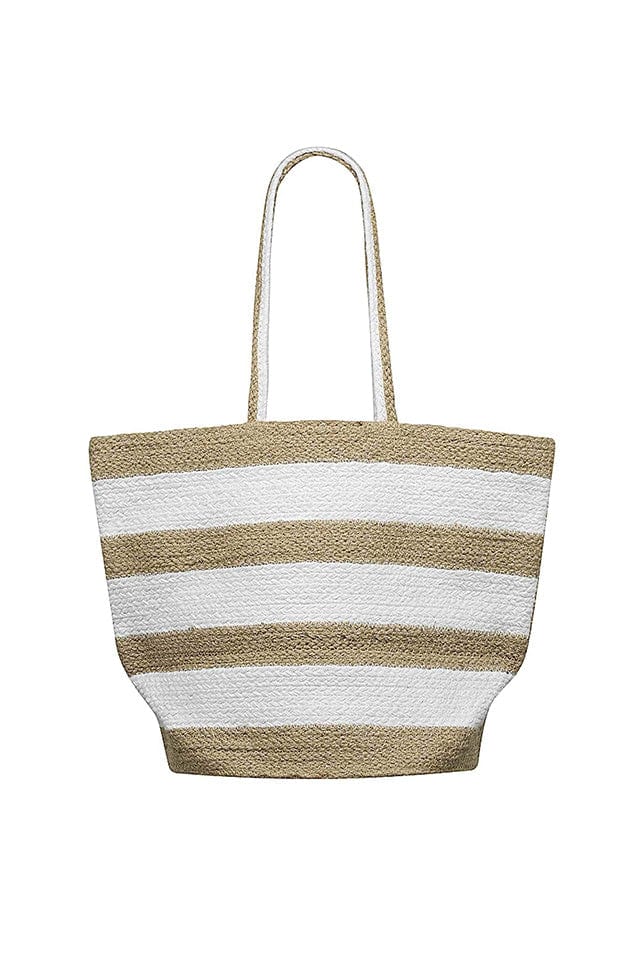 Beach Bag - White and Natural Stripe