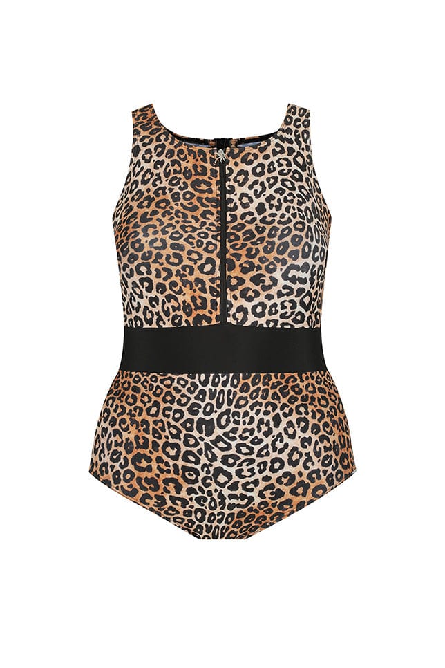 Leopard Sleeveless Zip Up One Piece | Sustainable Swimwear