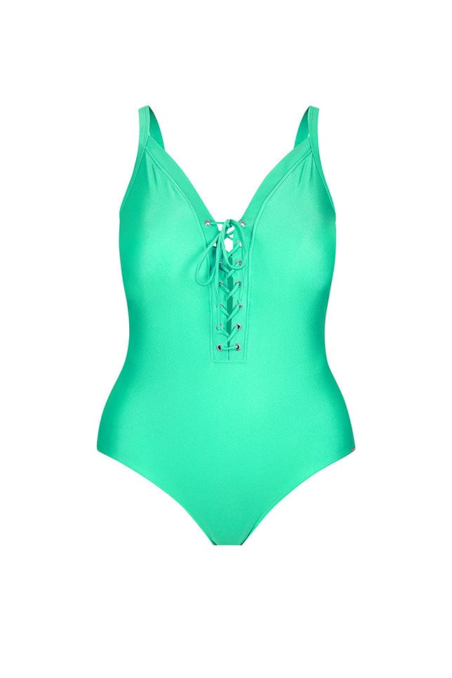 Metallic Green Lace Up One Piece Bather